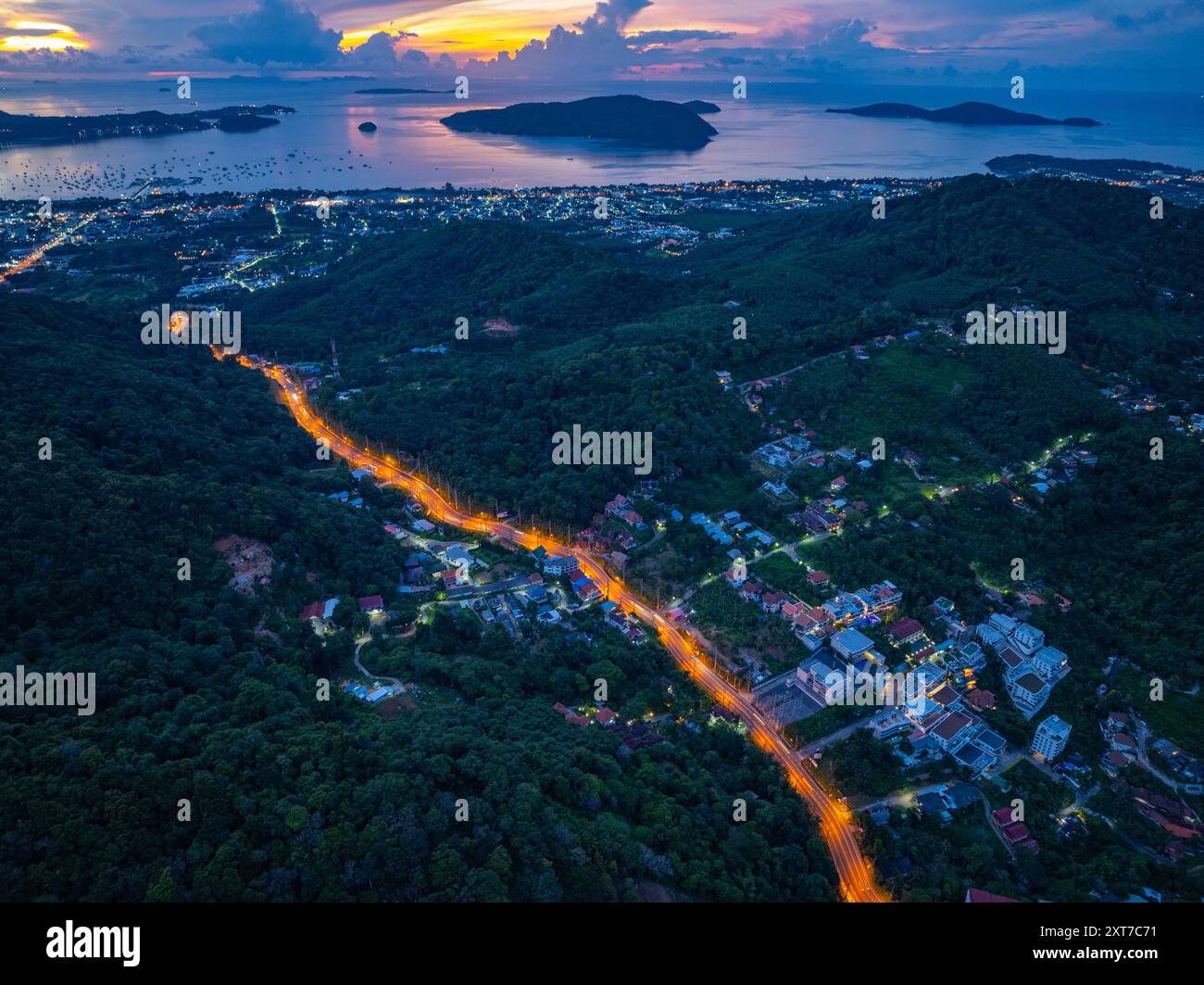 aerial view Horizon panorama mountain and dramatic twilight sky and ...