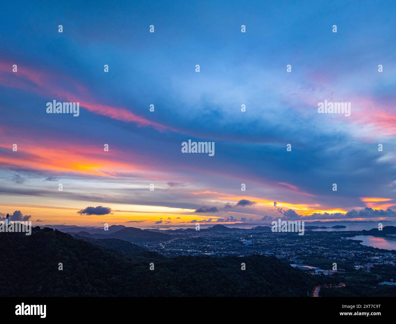 aerial view Horizon panorama mountain and dramatic twilight sky and ...