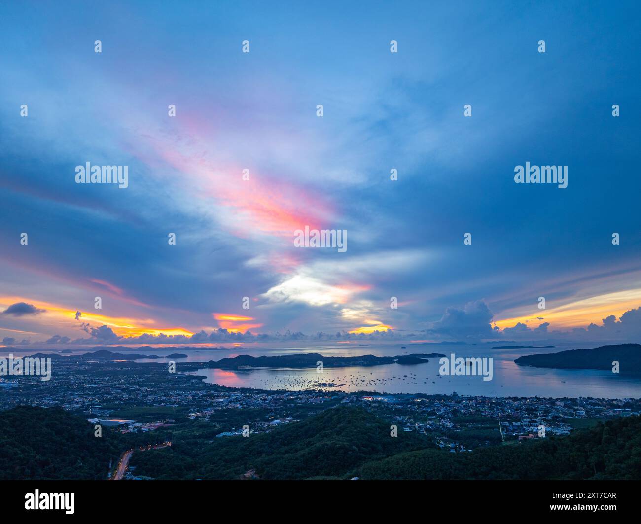 aerial view Horizon panorama mountain and dramatic twilight sky and ...