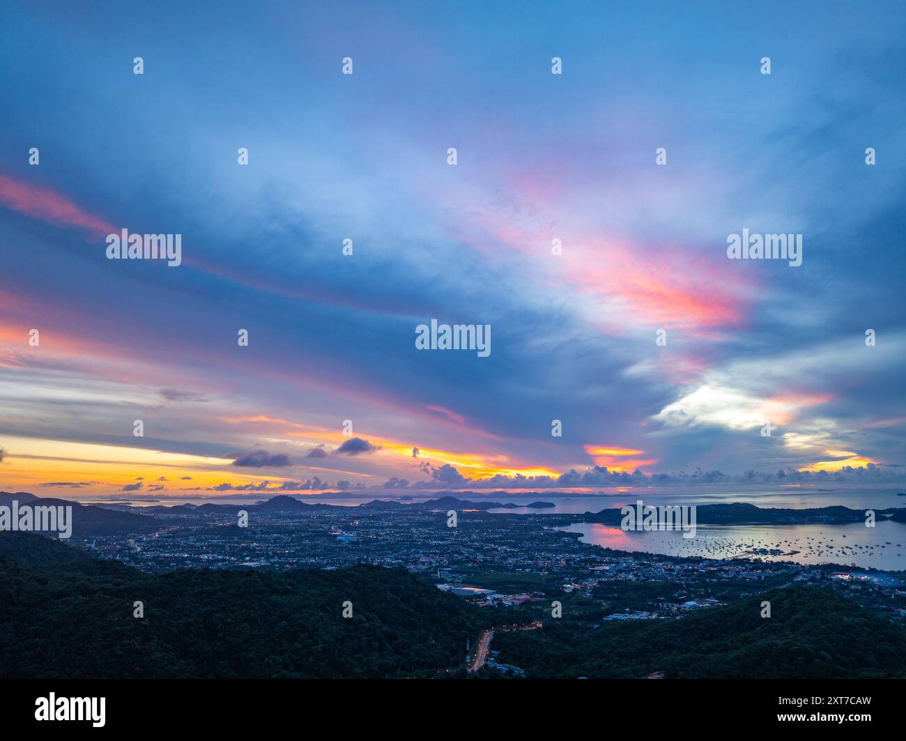 aerial view Horizon panorama mountain and dramatic twilight sky and ...
