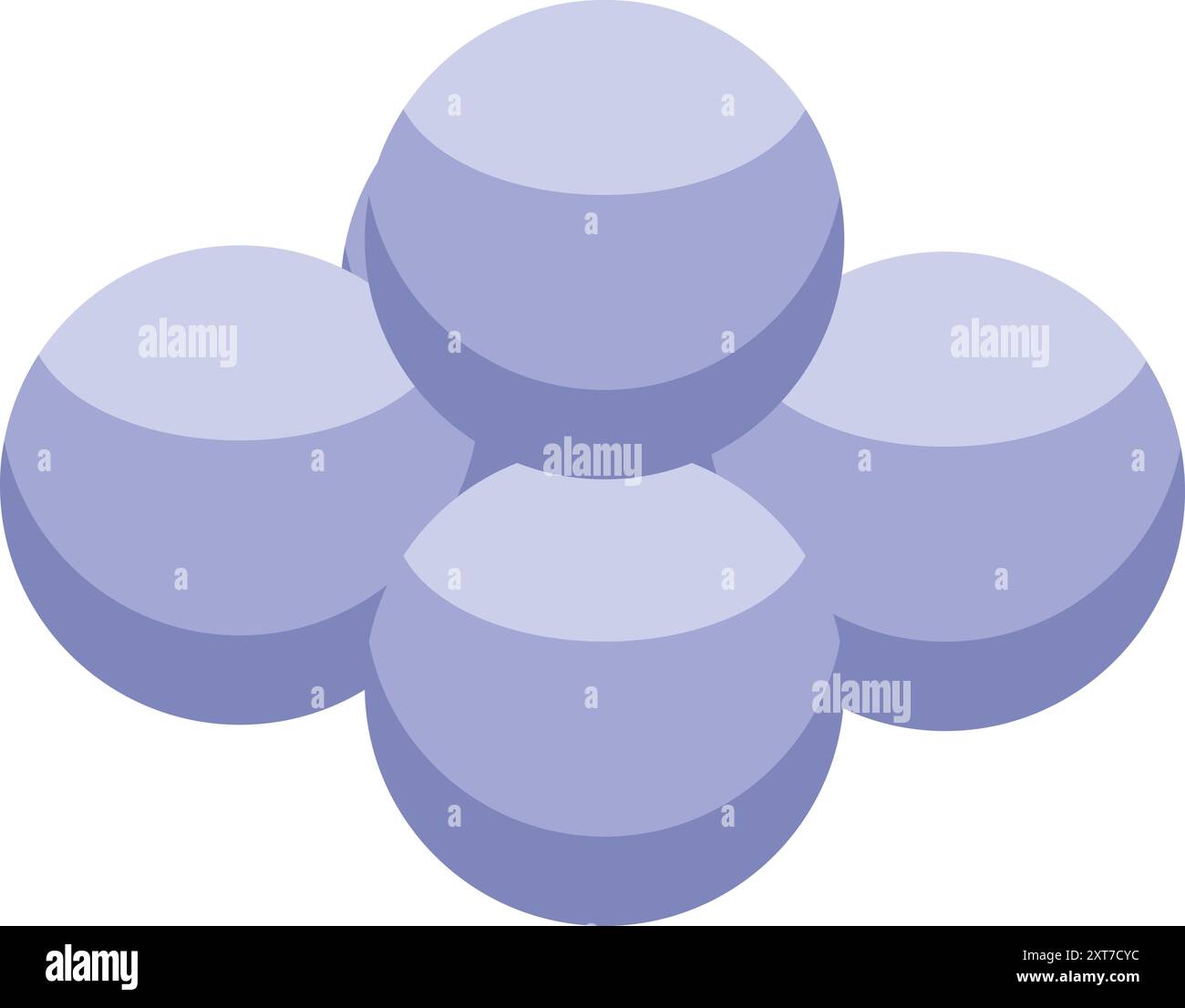 3d rendering of a simple atomic structure model with five purple atoms ...