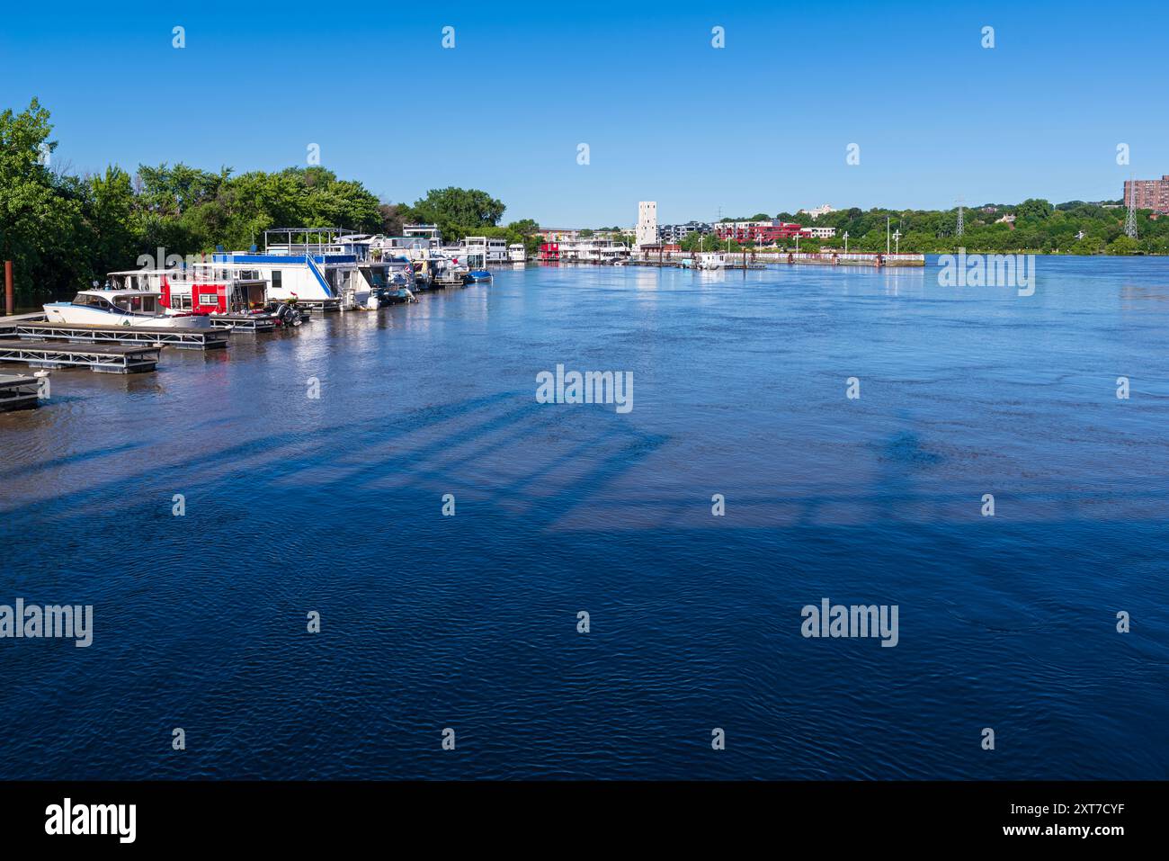 boats docked in mississippi river at harriet island in saint paul ...