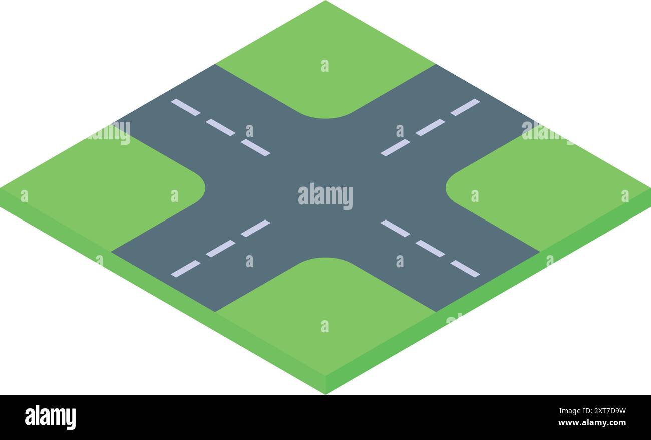 Crossroads road junction presenting intersection with green grass on ...