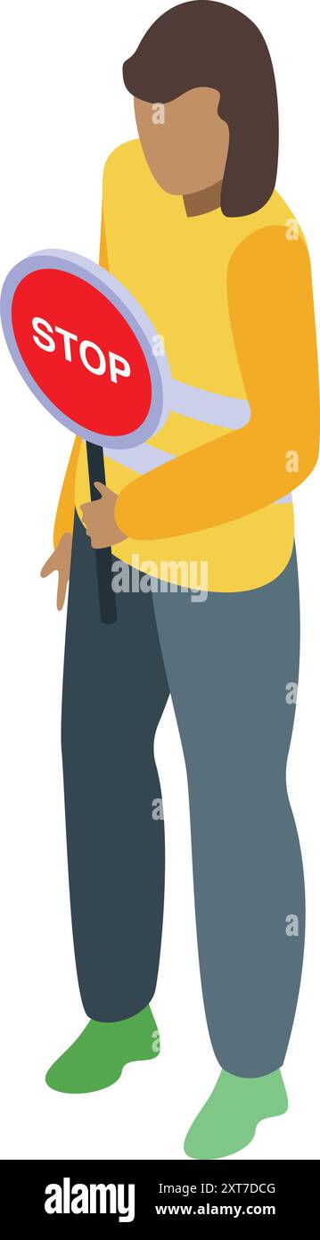 School crossing guard is holding a stop sign, ensuring the safety of ...