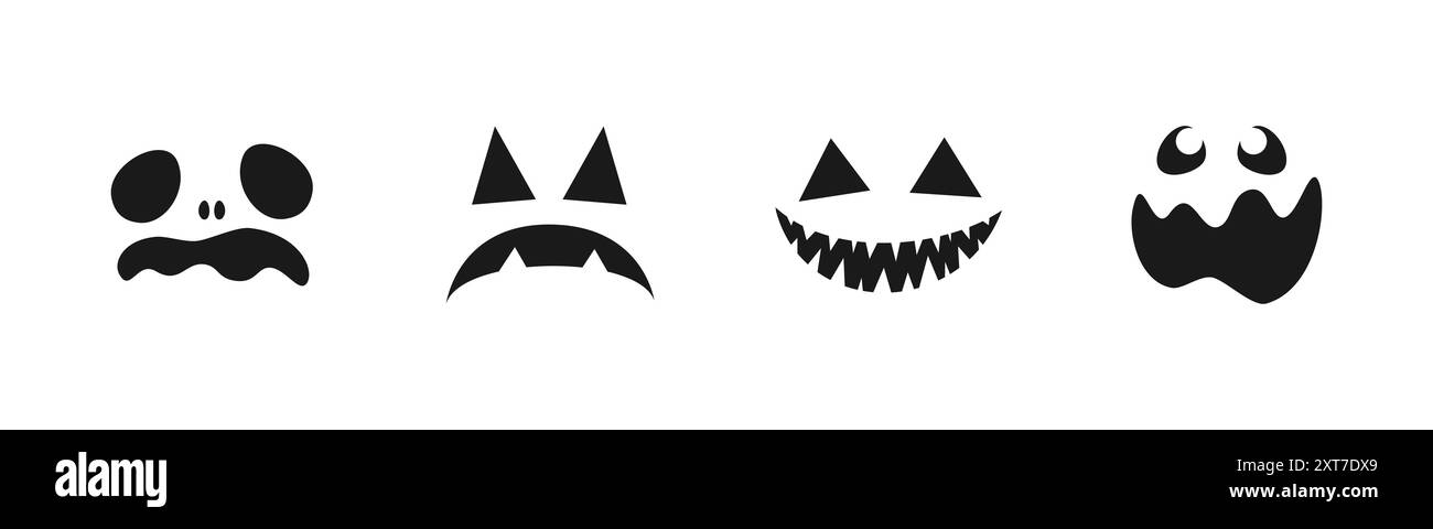 Scary Monster Faces Set. Jack O Lantern Face Halloween Pumpkin Icon ...