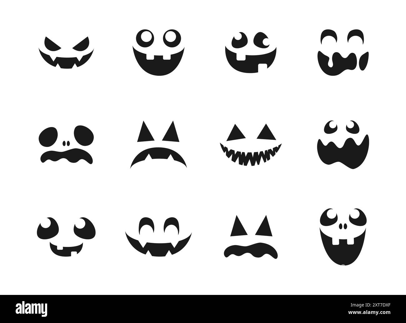 Scary Monster Faces Set. Jack O Lantern Face Halloween Pumpkin Icon ...