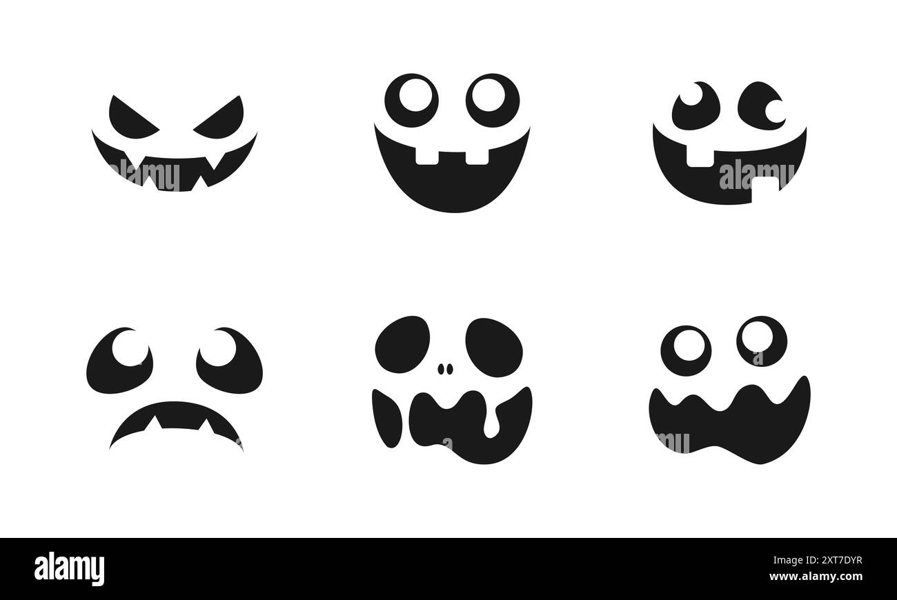 Scary Monster Faces Set. Jack O Lantern Face Halloween Pumpkin Icon ...