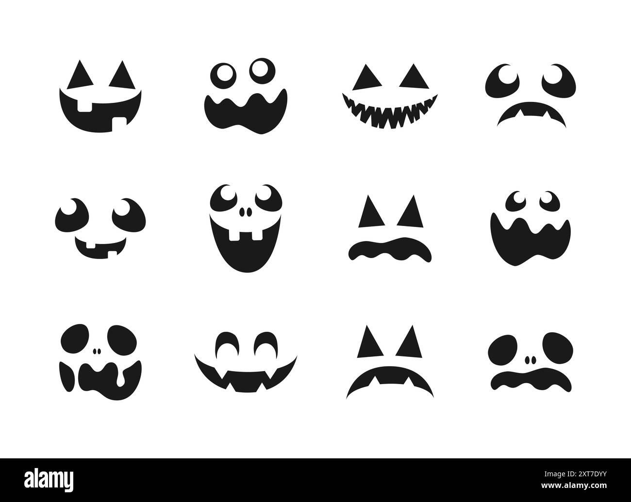 Scary Monster Faces Set. Jack O Lantern Face Halloween Pumpkin Icon ...