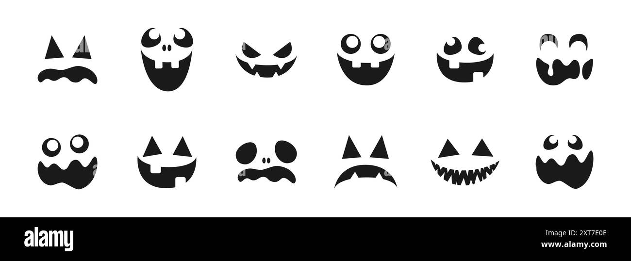 Scary Monster Faces Set. Jack O Lantern Face Halloween Pumpkin Icon ...