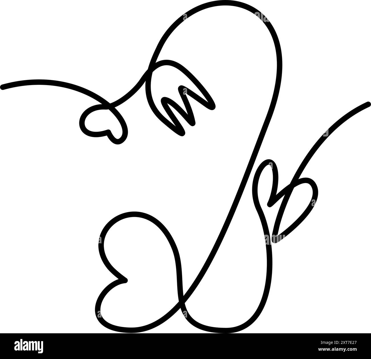 2 Decorative number two with hearts and flower in one continuous line ...