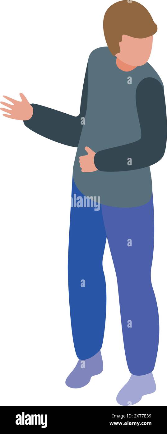 Young man is standing and gesturing with one hand as if explaining ...