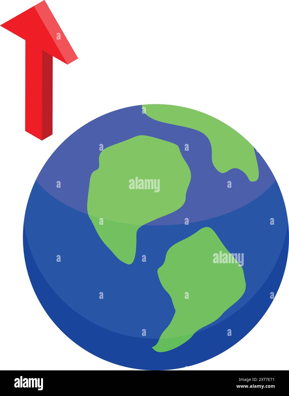 Simple stylized drawing of planet earth with continents and a red arrow ...
