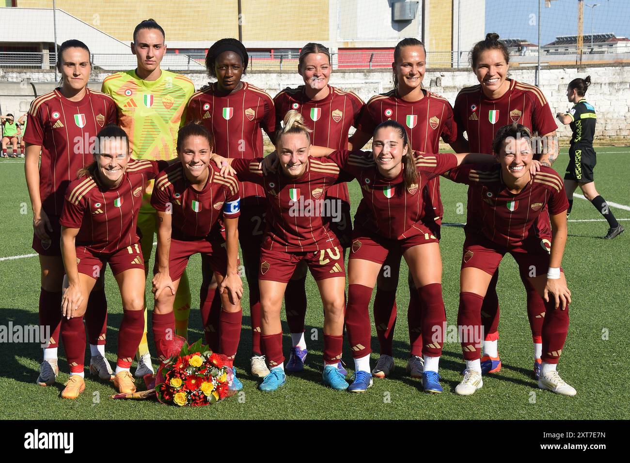 Cisterna Di Latina, Italy. 13th Aug, 2024. Roma team players pose for a ...
