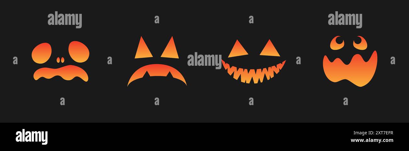 Scary Monster Faces Set. Jack O Lantern Face Halloween Pumpkin Icon ...