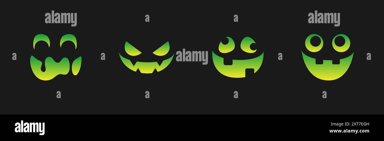 Scary Monster Faces Set. Jack O Lantern Face Halloween Pumpkin Icon ...