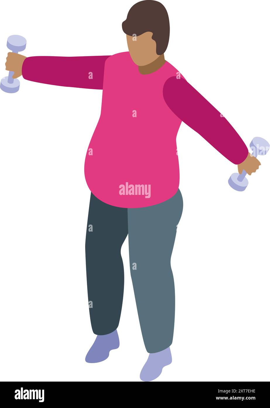 Overweight man doing side lateral raise with dumbbells workout ...