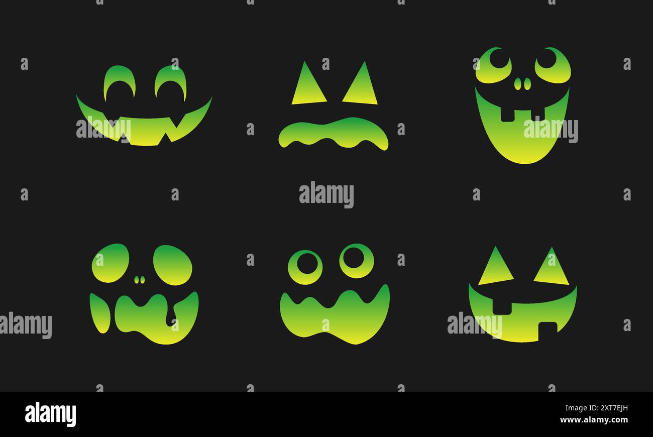 Scary Monster Faces Set. Jack O Lantern Face Halloween Pumpkin Icon ...
