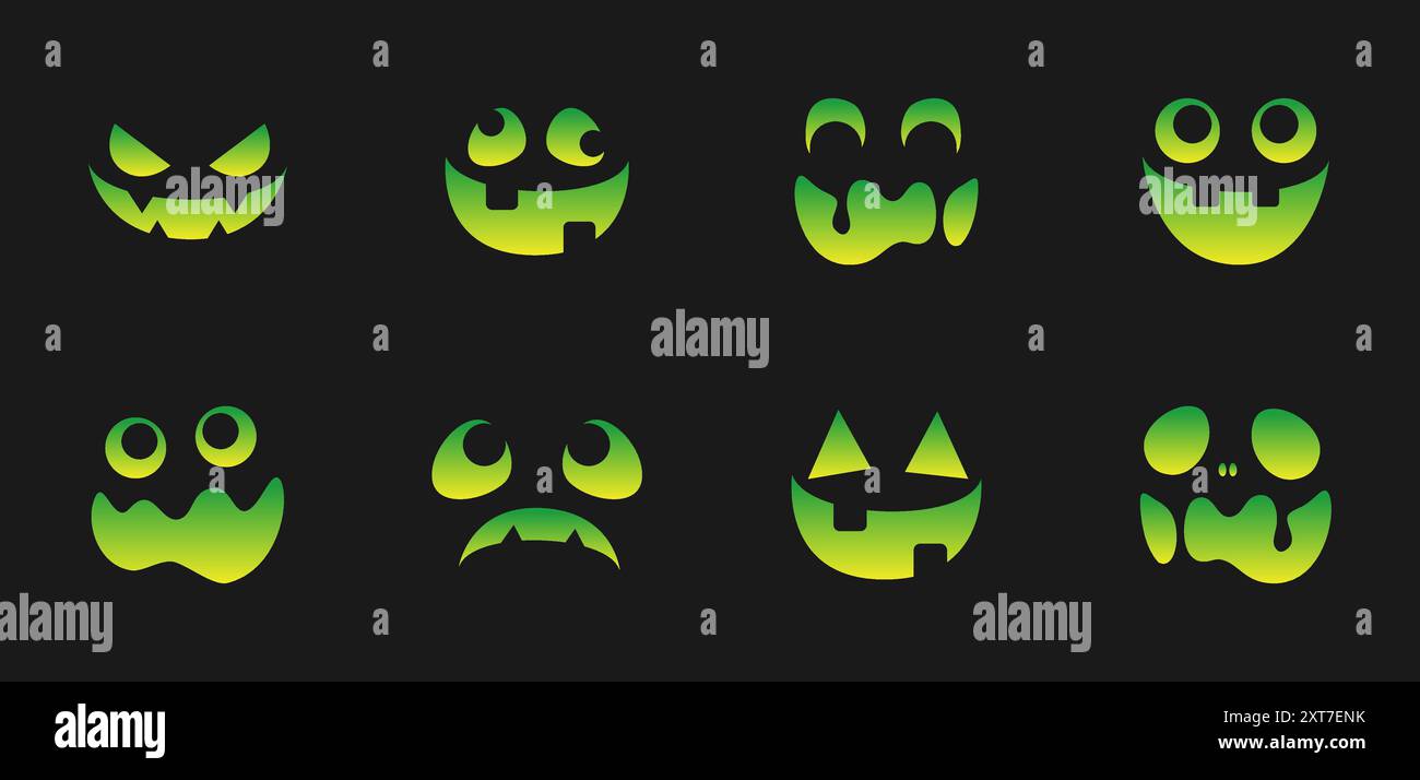 Scary Monster Faces Set. Jack O Lantern Face Halloween Pumpkin Icon ...