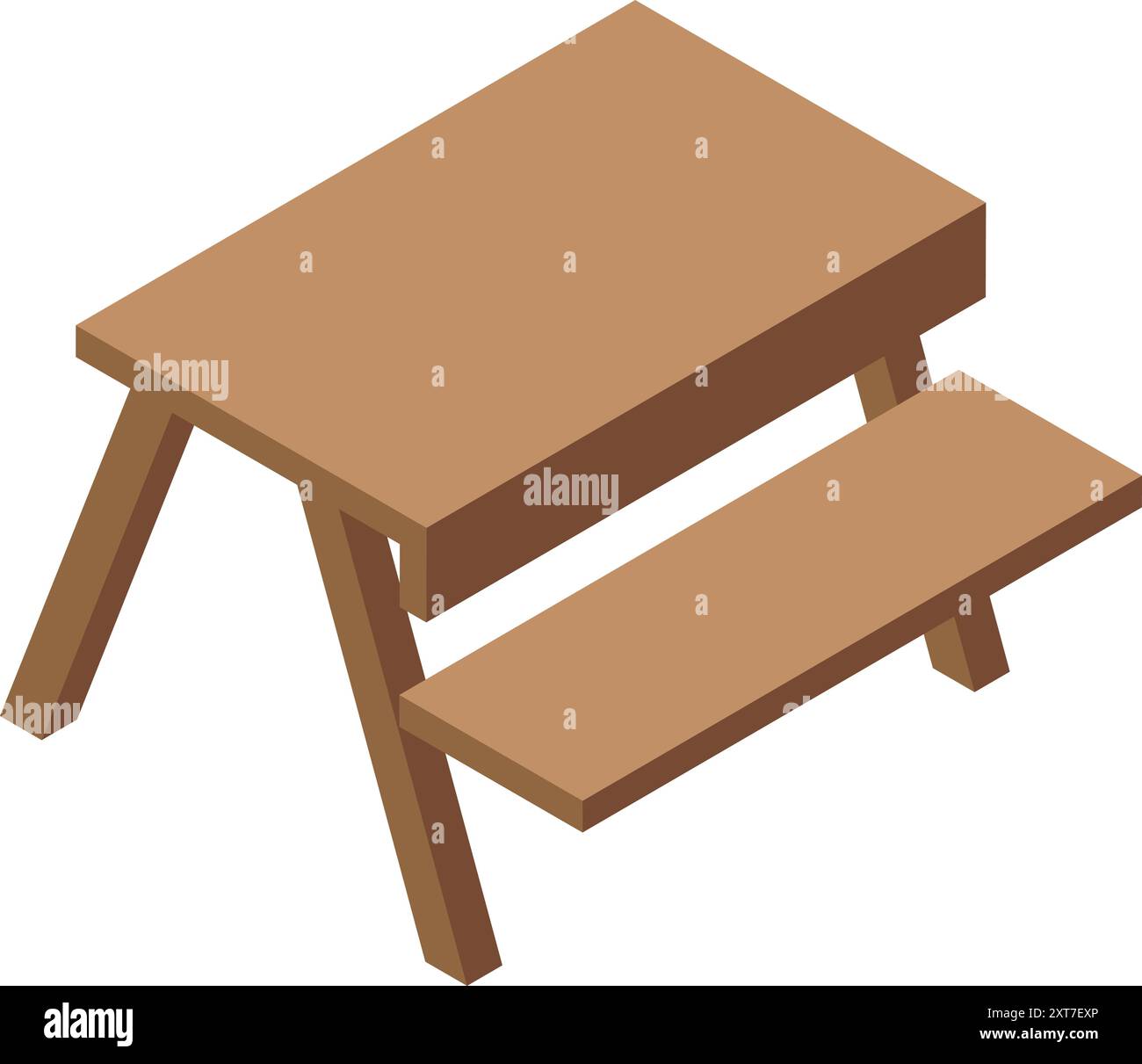 This isometric vector illustration features a simple wooden picnic ...