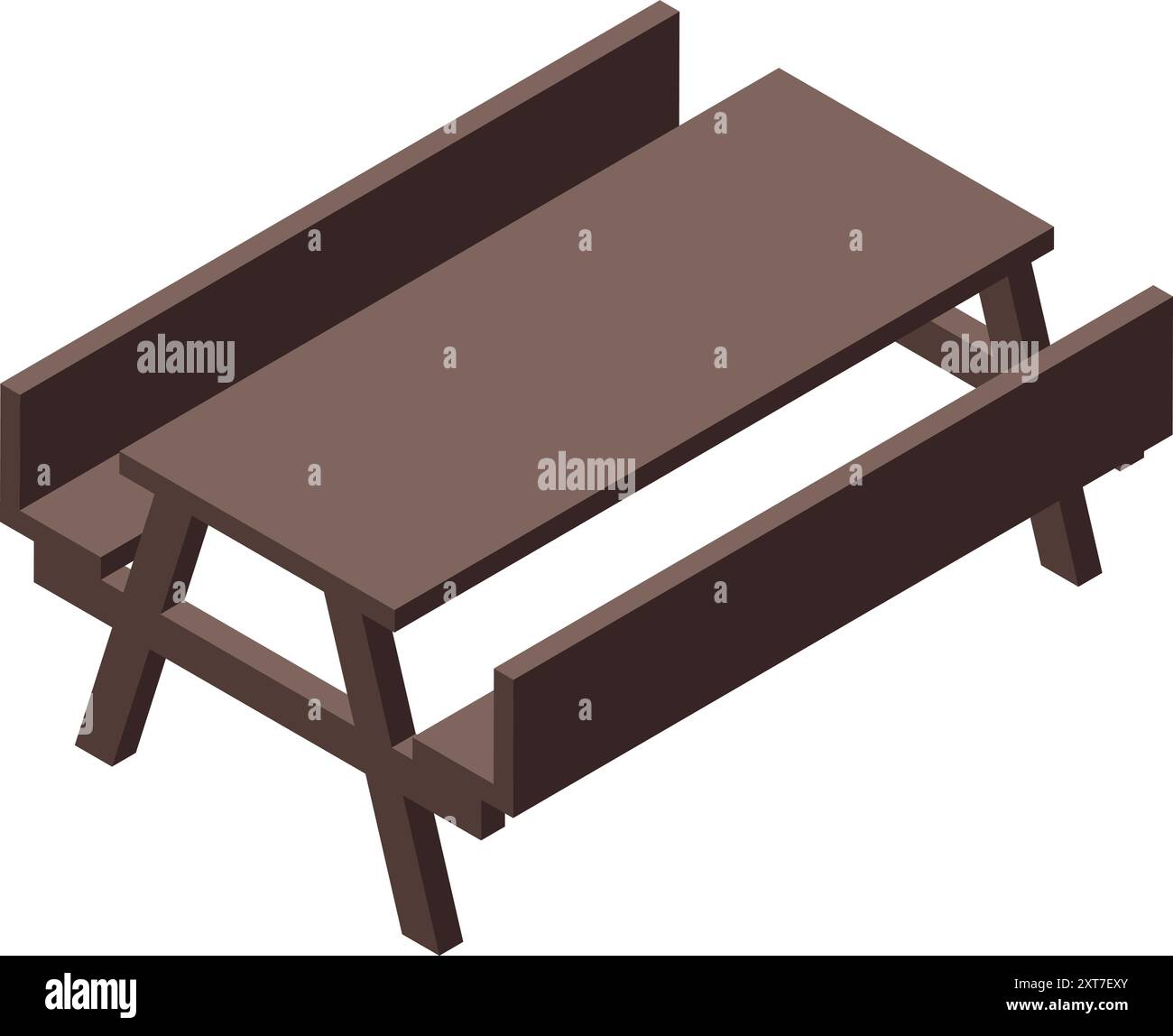 Isometric illustration of a brown wooden picnic table with attached ...