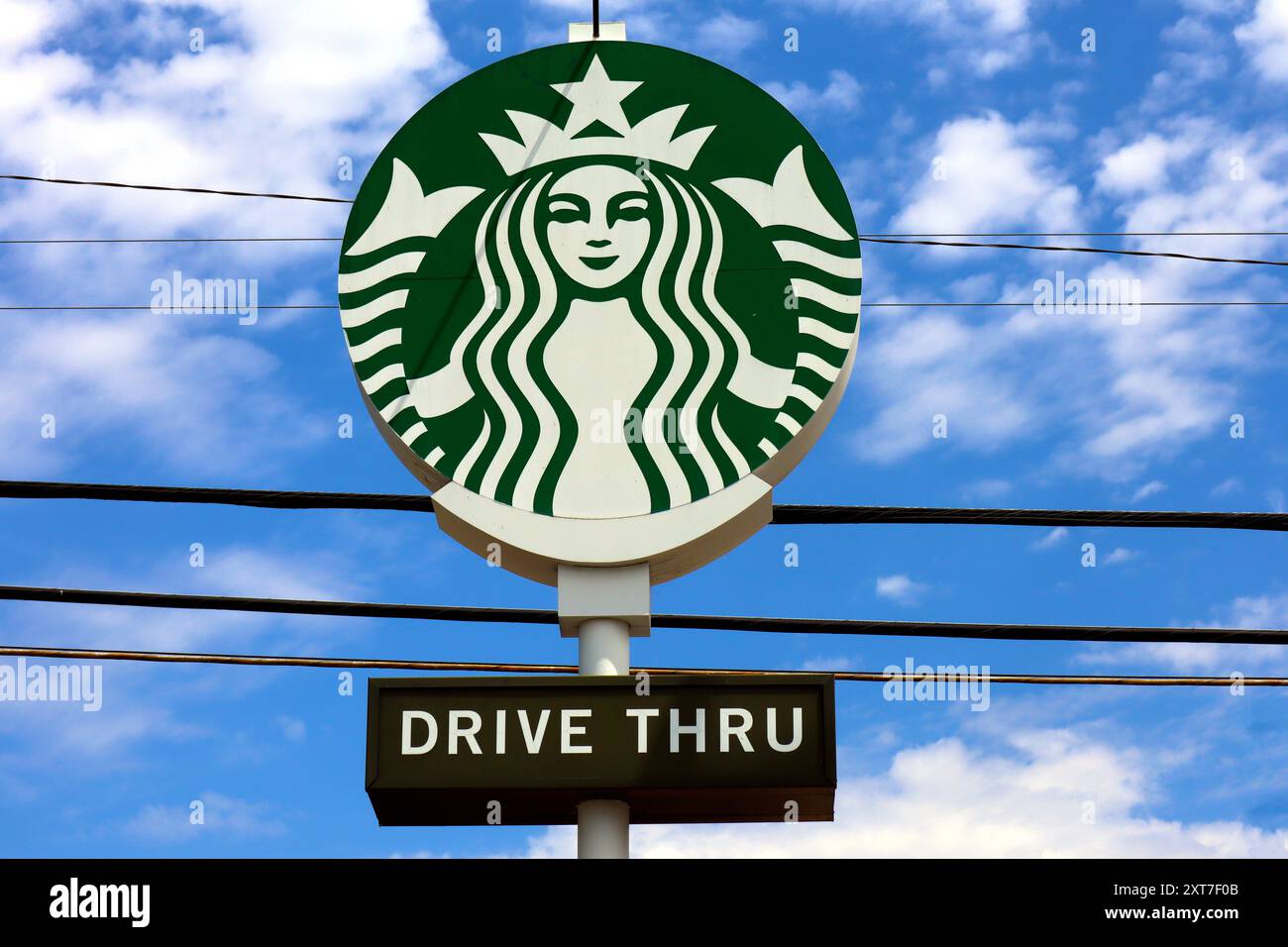 Starbucks Drive Thru sign, American multinational chain of coffeehouses ...