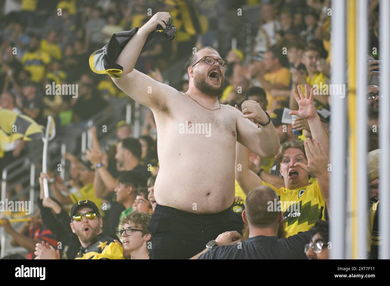 August 13, 2024: Columbus Crew fans celebrate a goal against Inter ...
