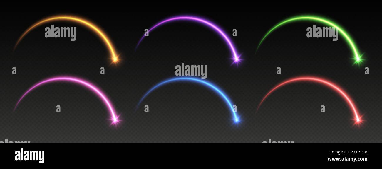 Shooting stars light effect, magic arches with sparkles, glowing ...