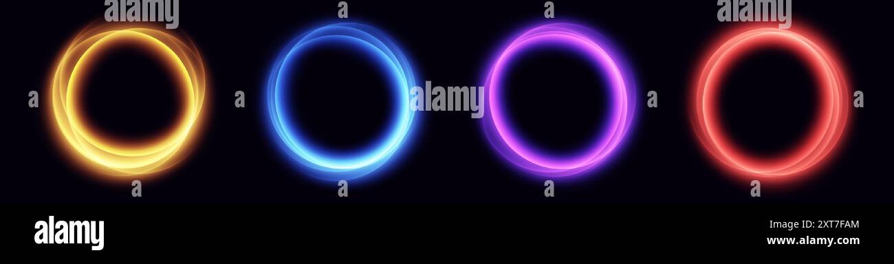 Glowing round frames, magic borders, abstract circular shiny portals ...