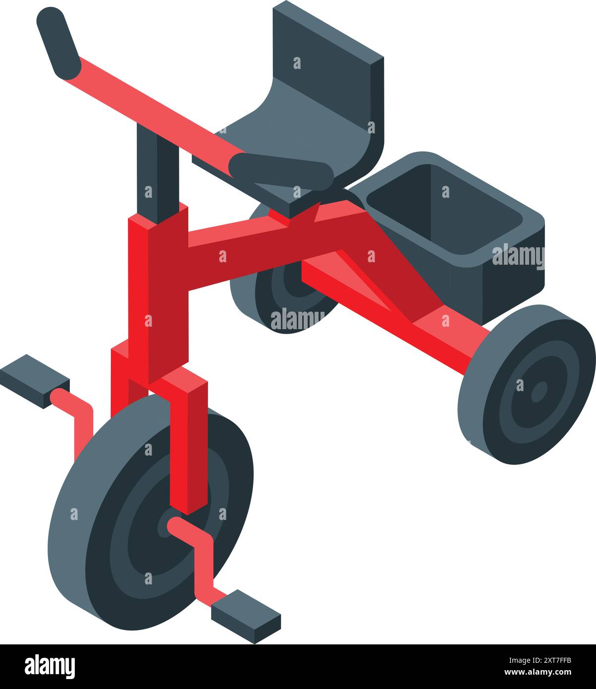 Red children tricycle with box isometric view isolated on white ...