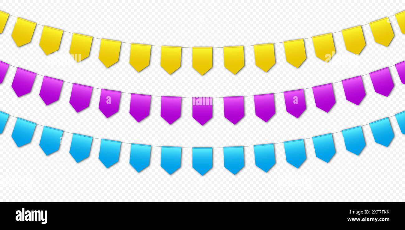 Colorful bunting flags, carnival party flags, festive pennants hanging ...