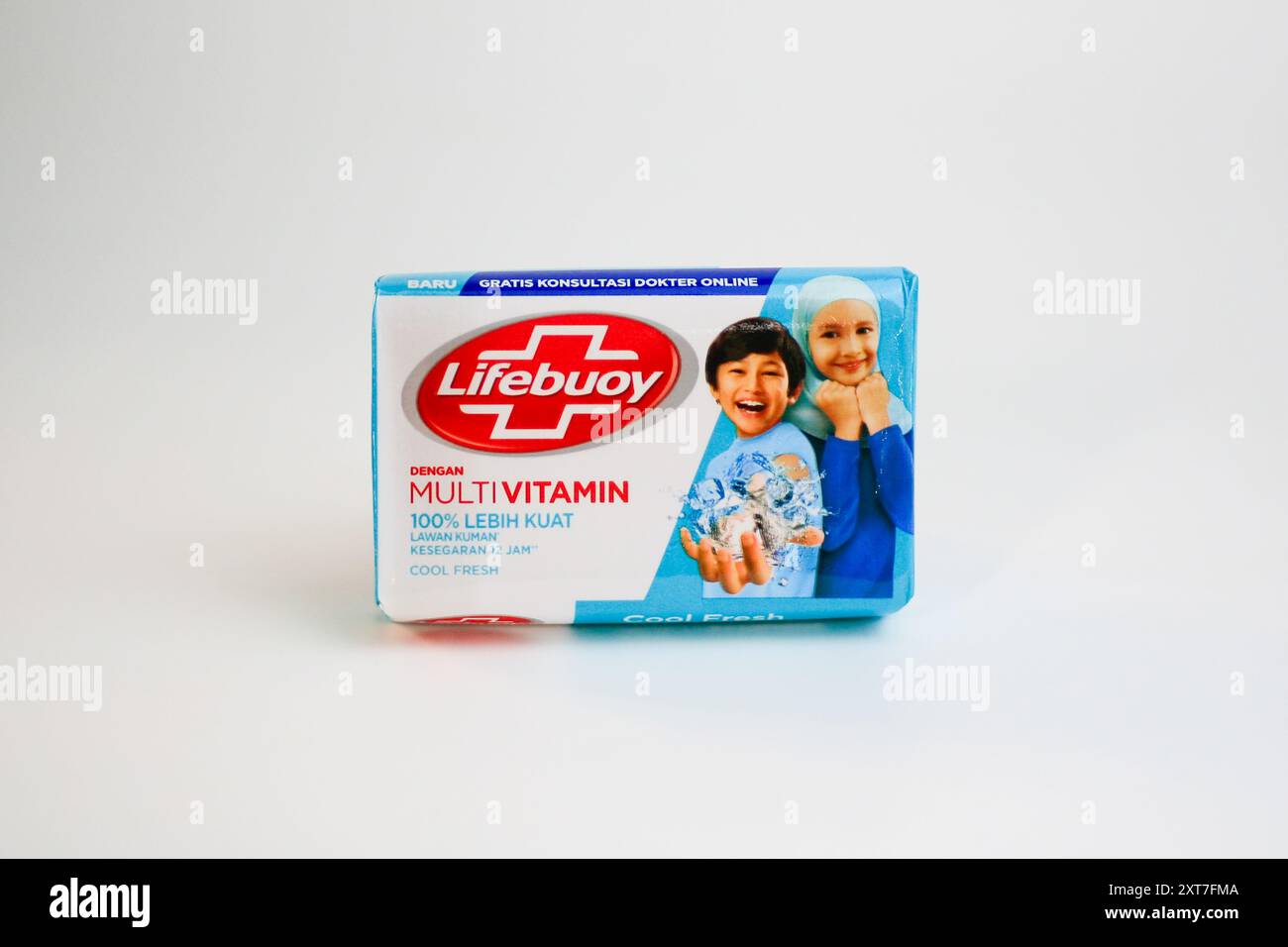 Close up a Lifebuoy soap bar packages isolated on white background ...