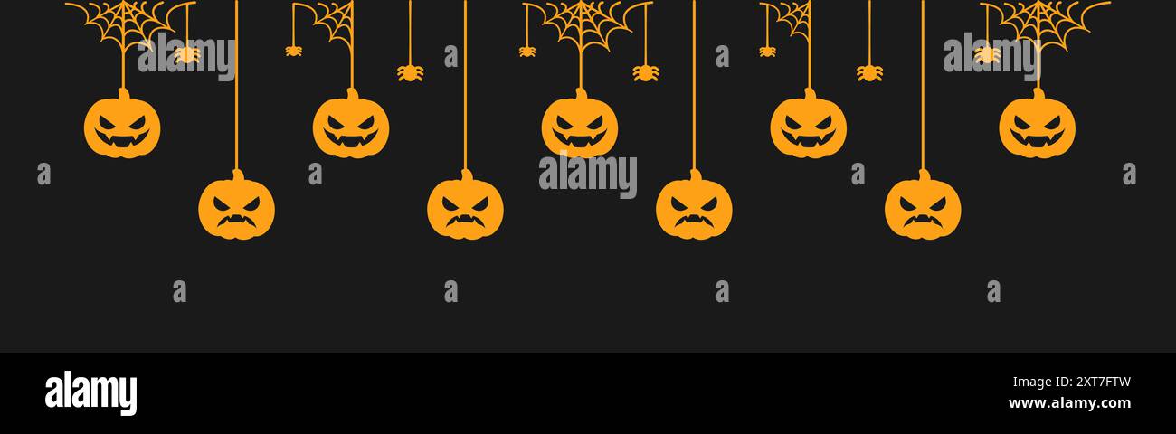 Happy Halloween banner or border with spider web and jack o lantern ...
