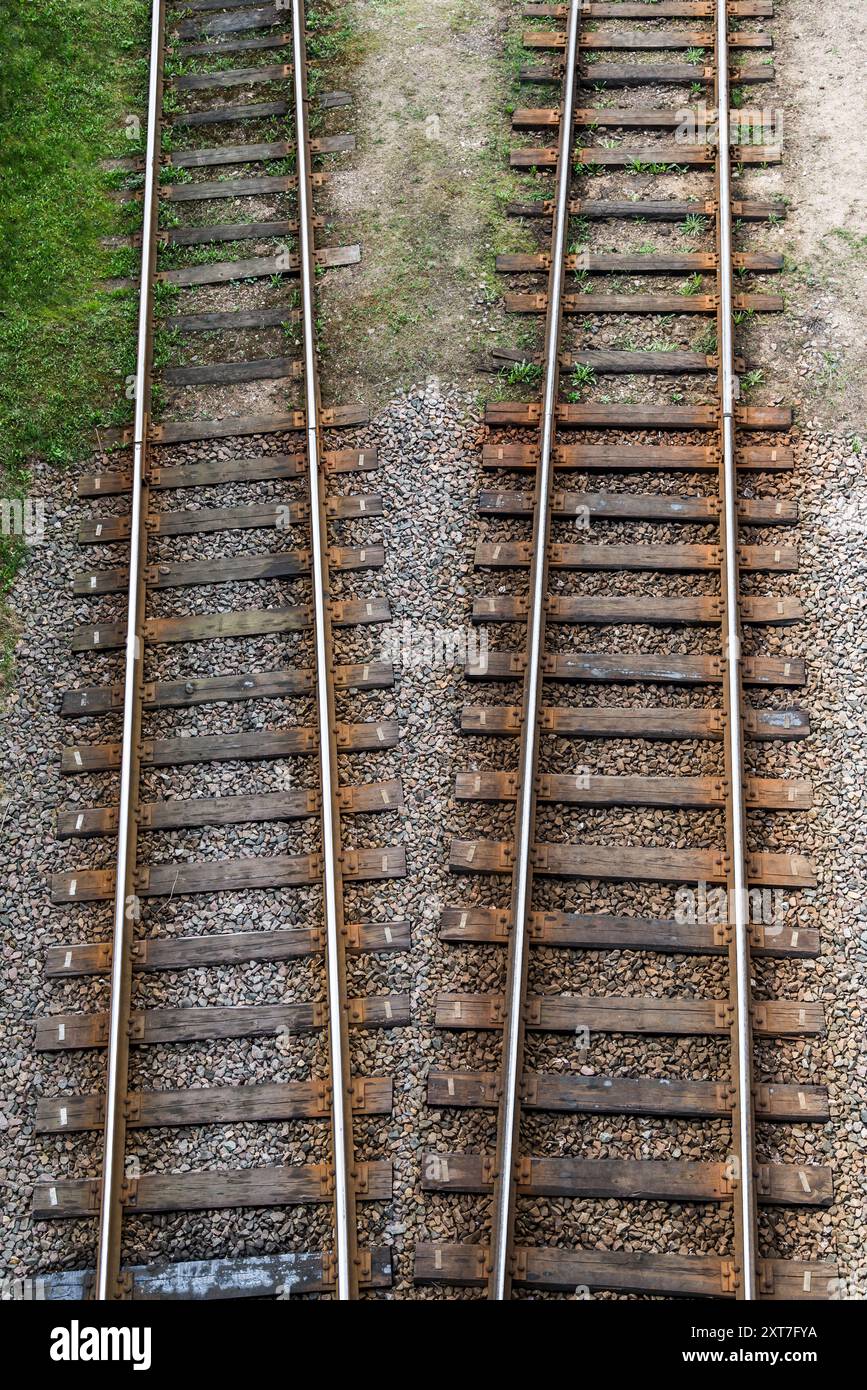 An Old Pair Of Iron Parallel Railway Tracks From Above Stock Photo - Alamy