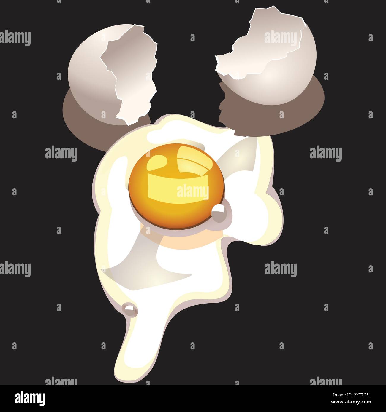 Realistic broken egg vector illustration. Breaking eggshells on black background. egg with ...
