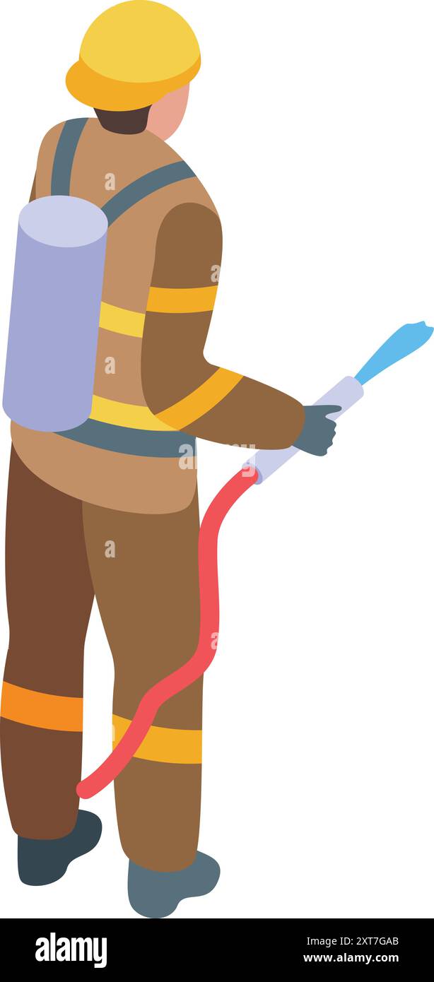 Fireman holding fire hose isometric icon vector illustration Stock ...