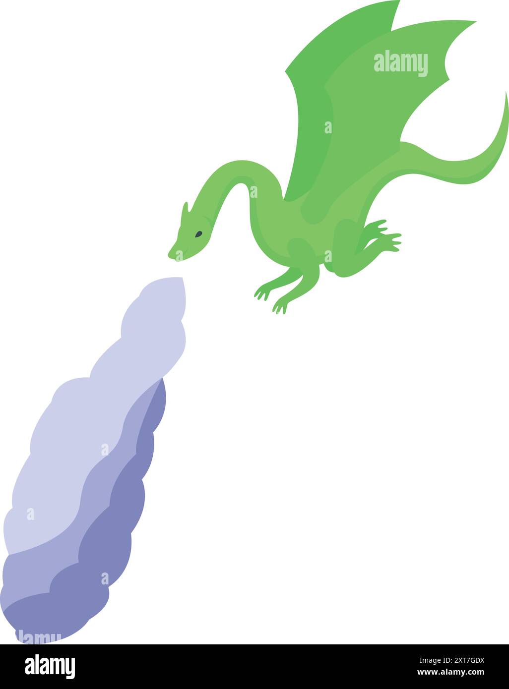 Cartoon green dragon flying and blowing smoke through nostrils ...