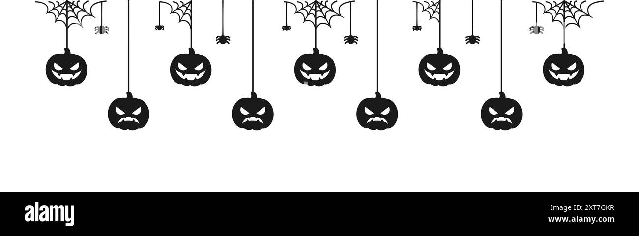 Happy Halloween banner or border with spider web and jack o lantern ...