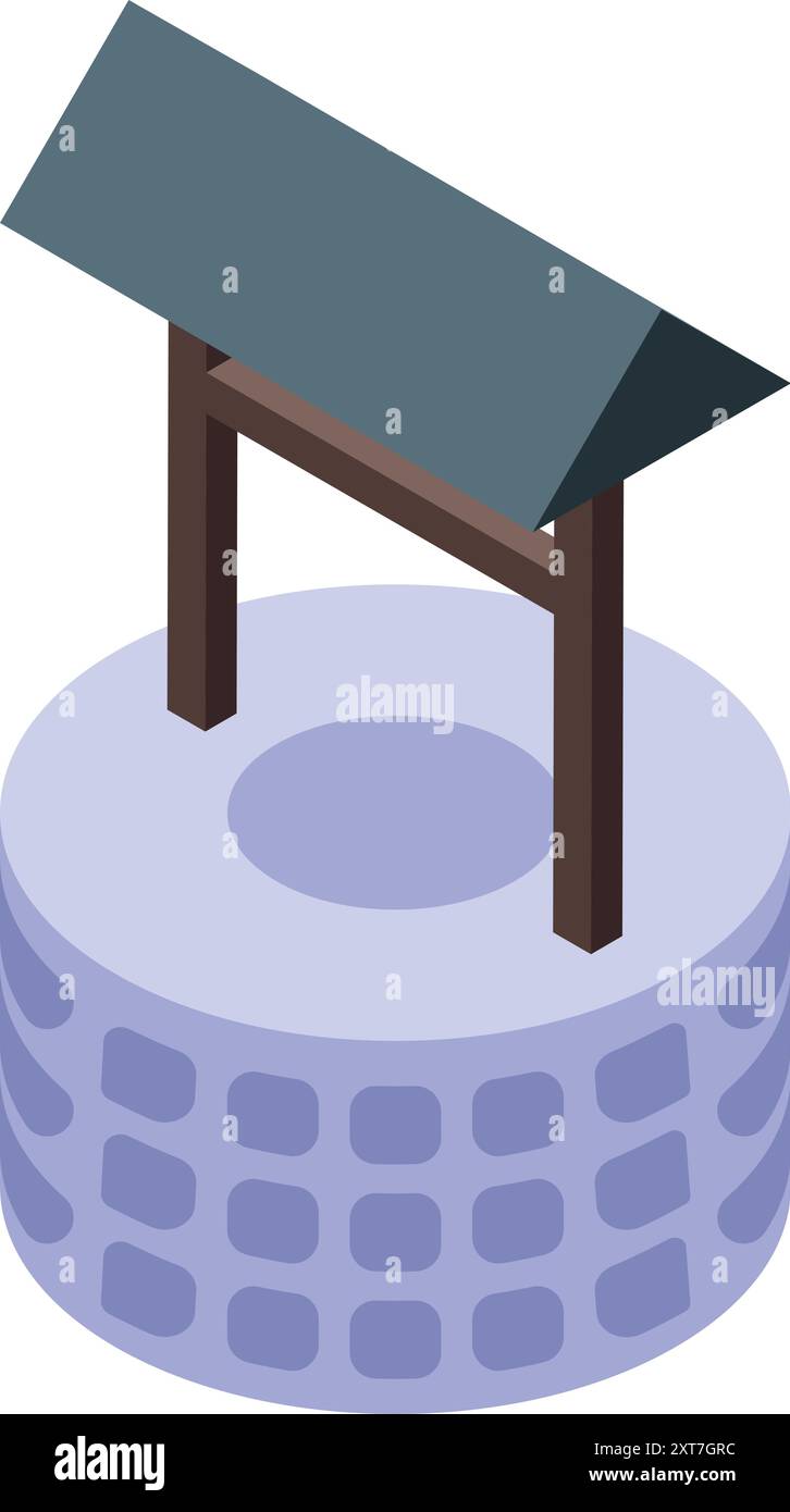 Stone water well with a wooden roof is shown in this isometric ...
