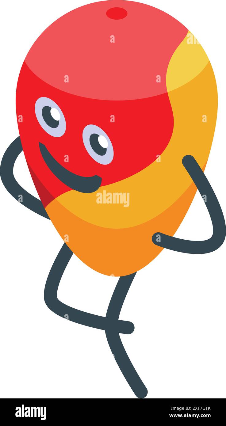 Funny red and yellow cartoon character with hands behind his back ...