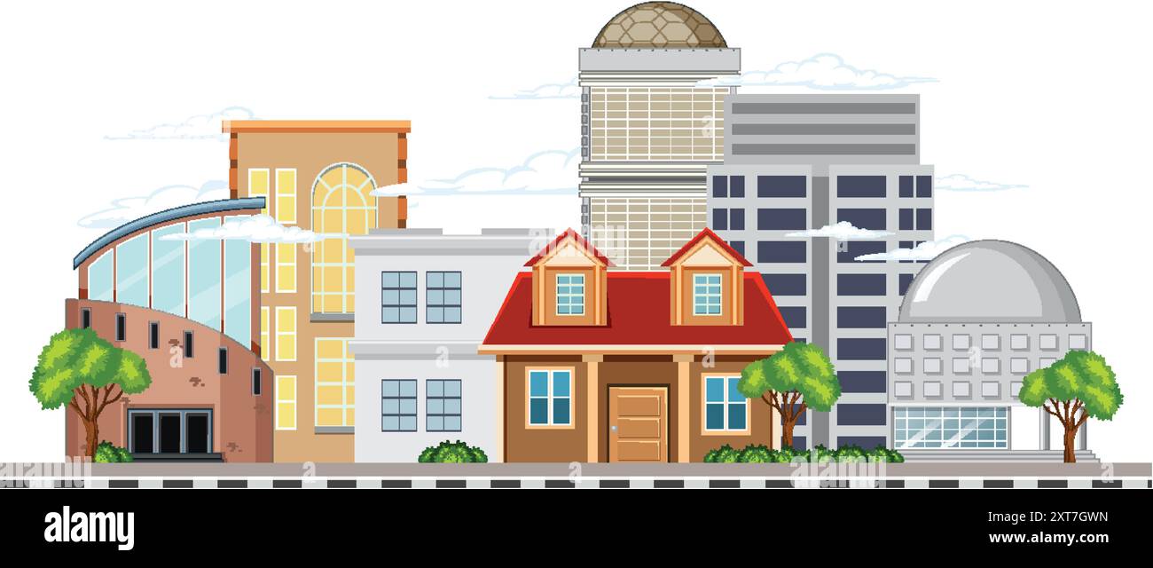 Colorful cityscape with various architectural styles Stock Vector Image ...