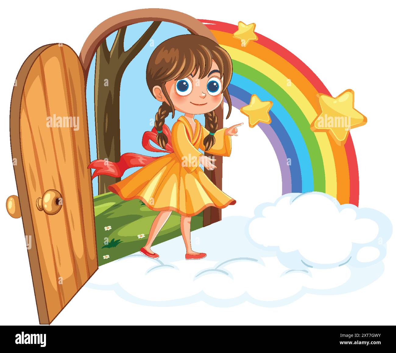 Girl stepping through door into rainbow world Stock Vector Image & Art ... Girl stepping through door into rainbow world Stock Vector Image & Art ...