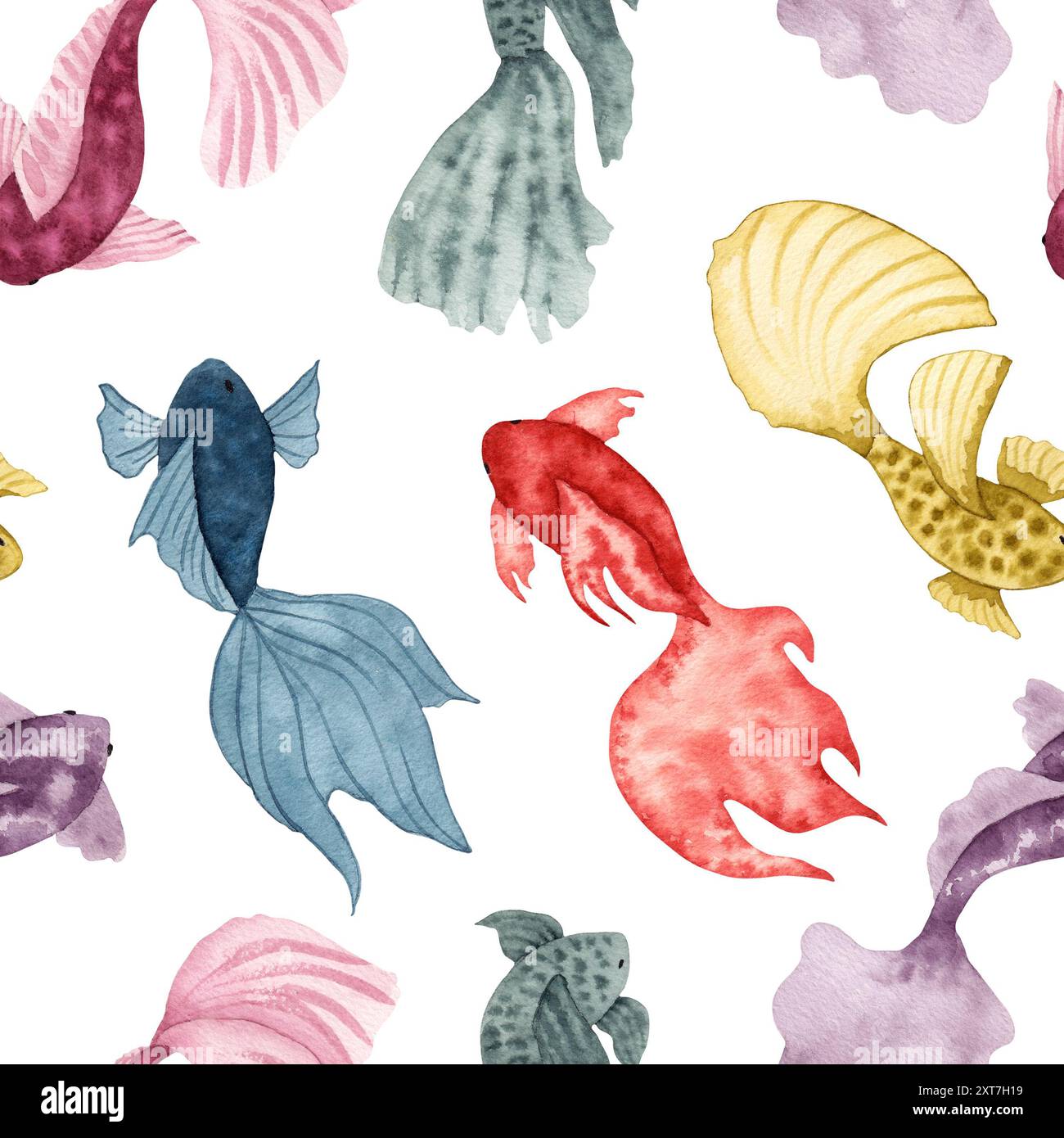 Seamless pattern with colorful fish. Watercolor illustration. Simple ...