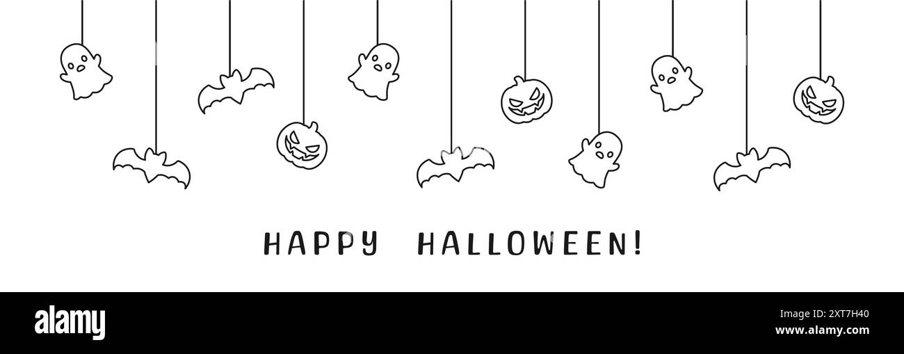 Spooky halloween garland cartoon Black and White Stock Photos & Images ...