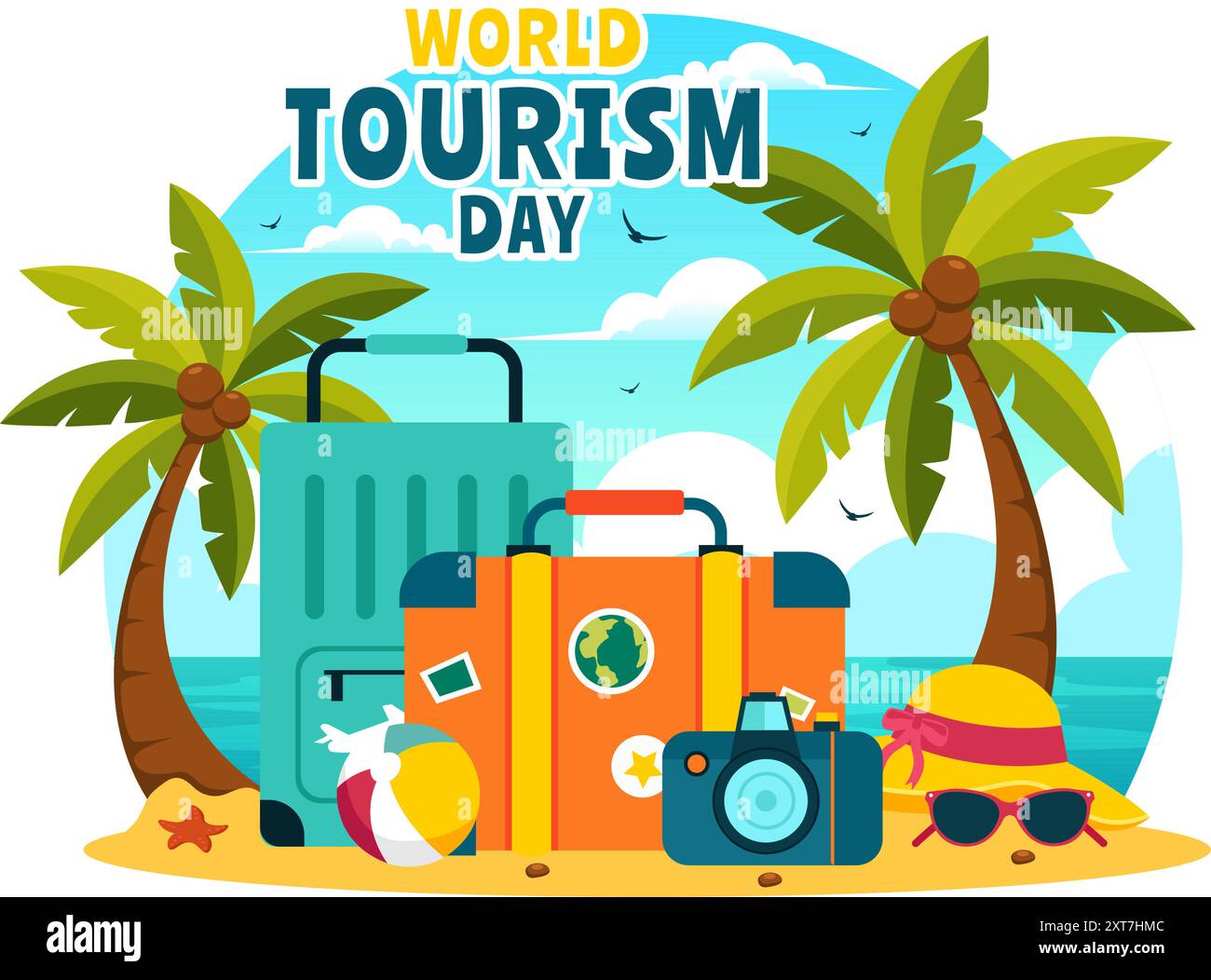 World Tourism Day Vector Illustration featuring a Globe and Famous ...