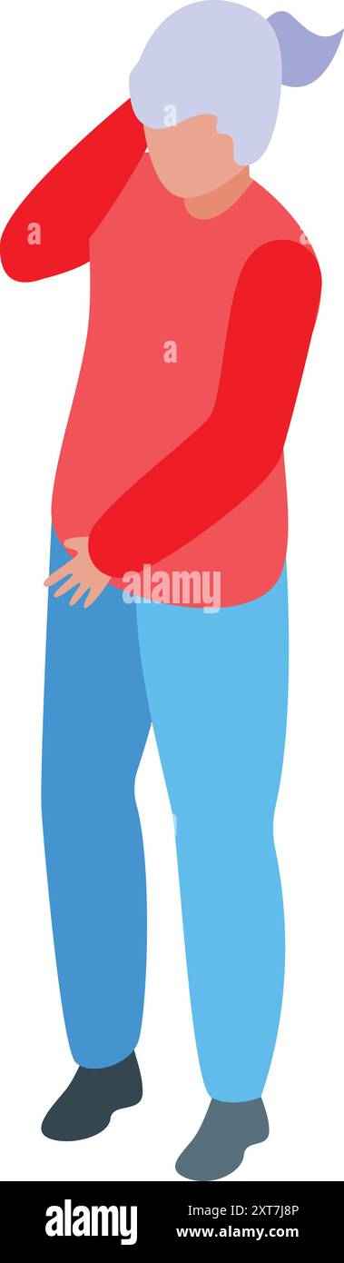 Older woman is touching her stomach with an ashamed expression on her ...