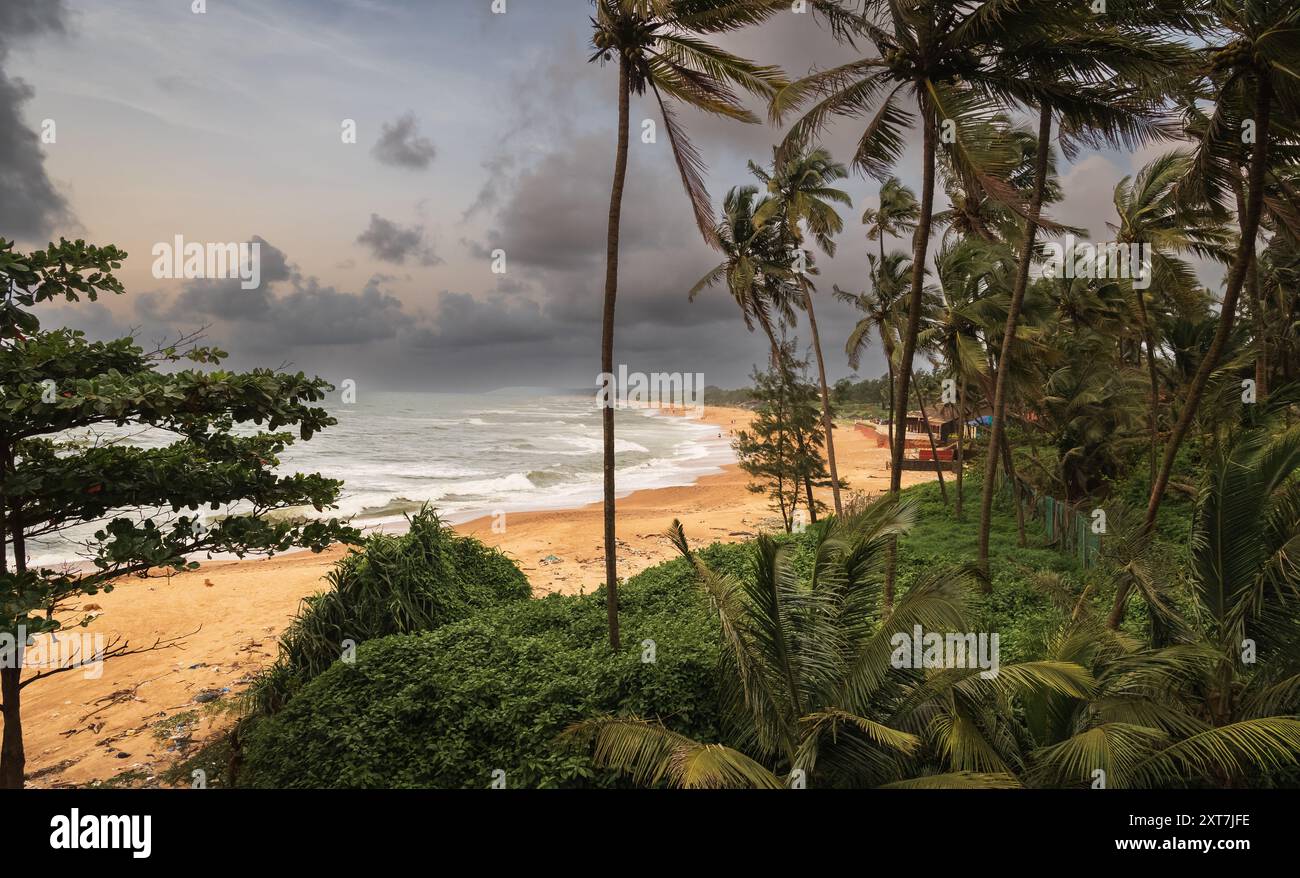 Goa beach aerial panoramic view in India. Candolim beach in Goa with ...