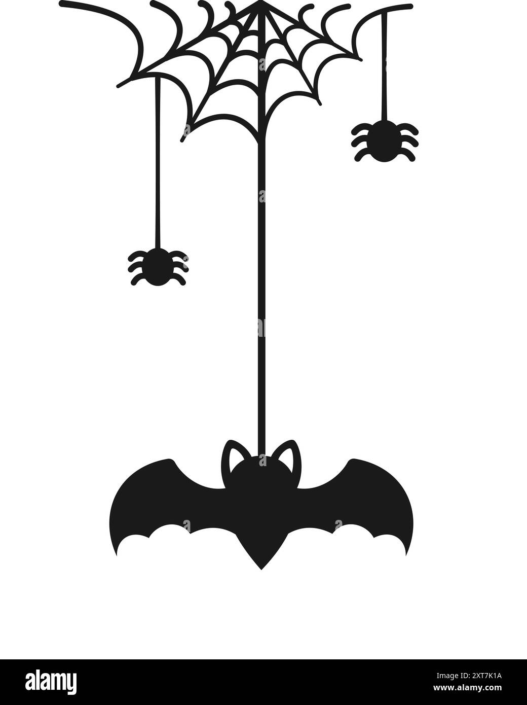 Bat Hanging on a Spider Web Doodle Silhouette, Happy Halloween Spooky ...