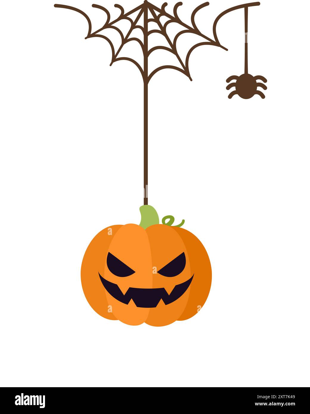 Jack O Lantern Evil Pumpkin Hanging on a Spider Web, Happy Halloween ...
