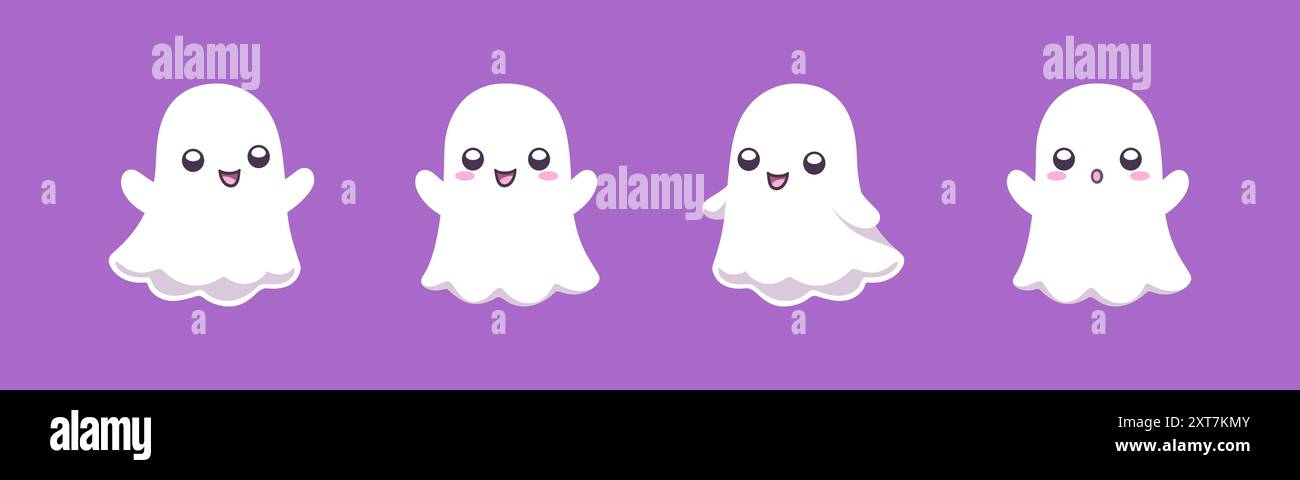 Set of cute funny happy ghosts. Halloween spooky boo characters for ...