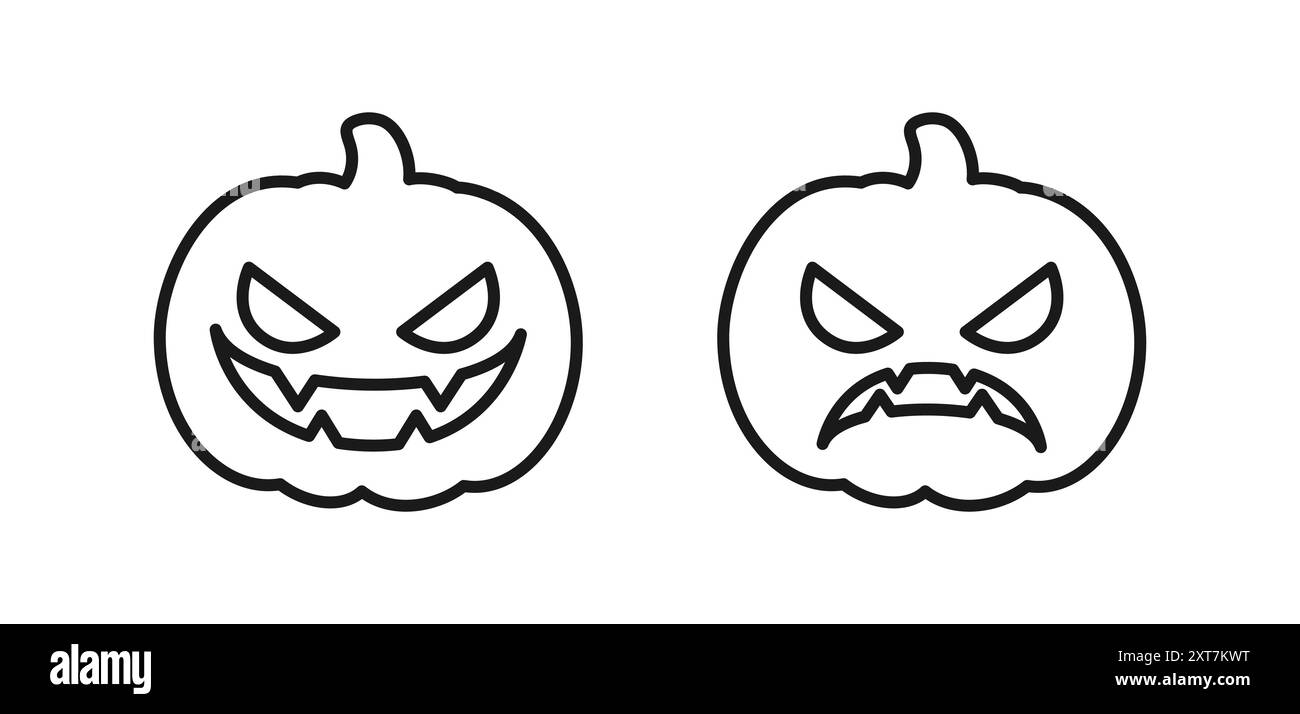 Jack O Lantern Pumpkin line icon, outline vector sign. Halloween Trick ...